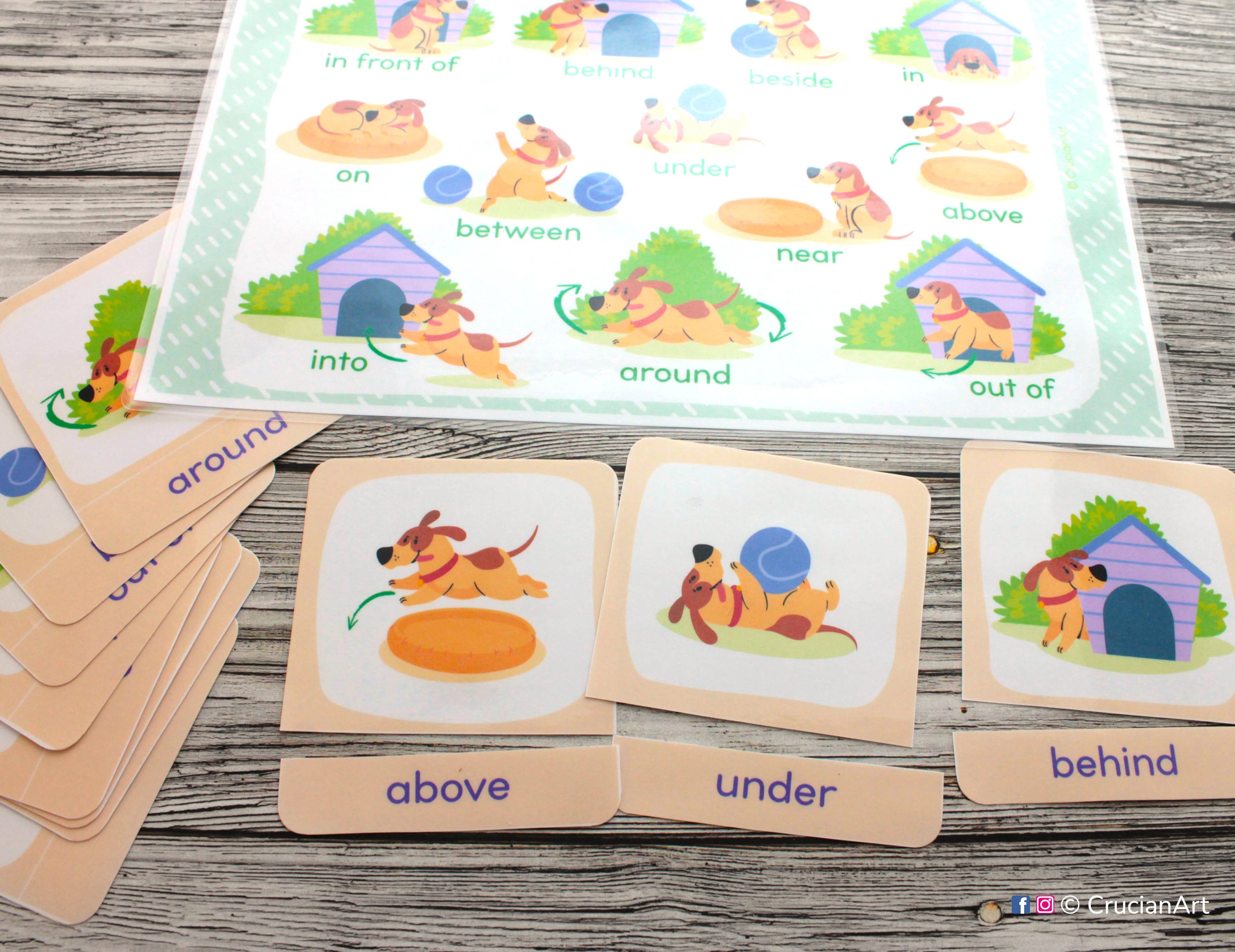 Positional Words Printable Cards. Preposition Flashcard. - Etsy