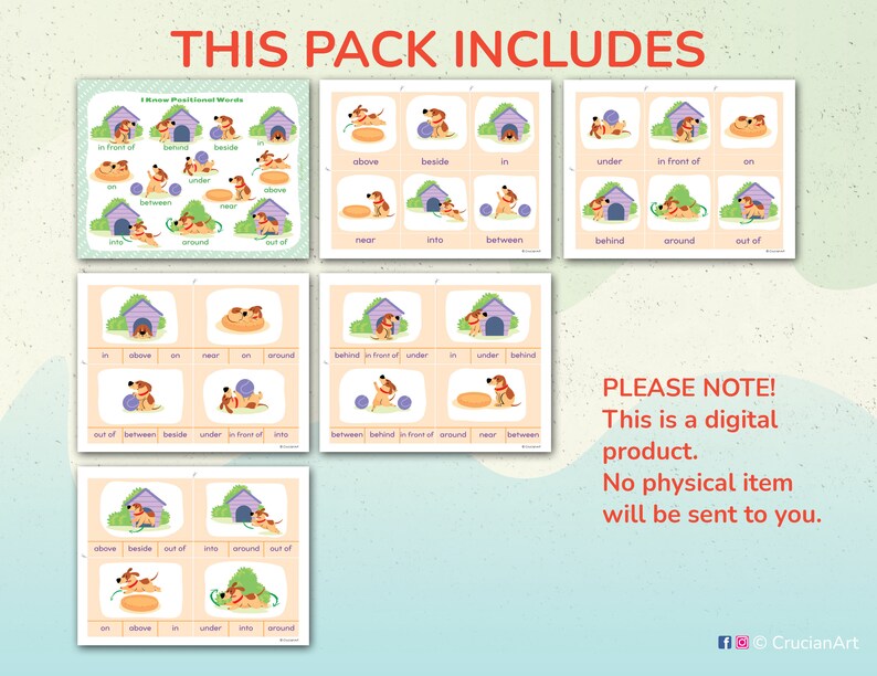 Positional Words Printable Cards. Preposition Flashcard. - Etsy