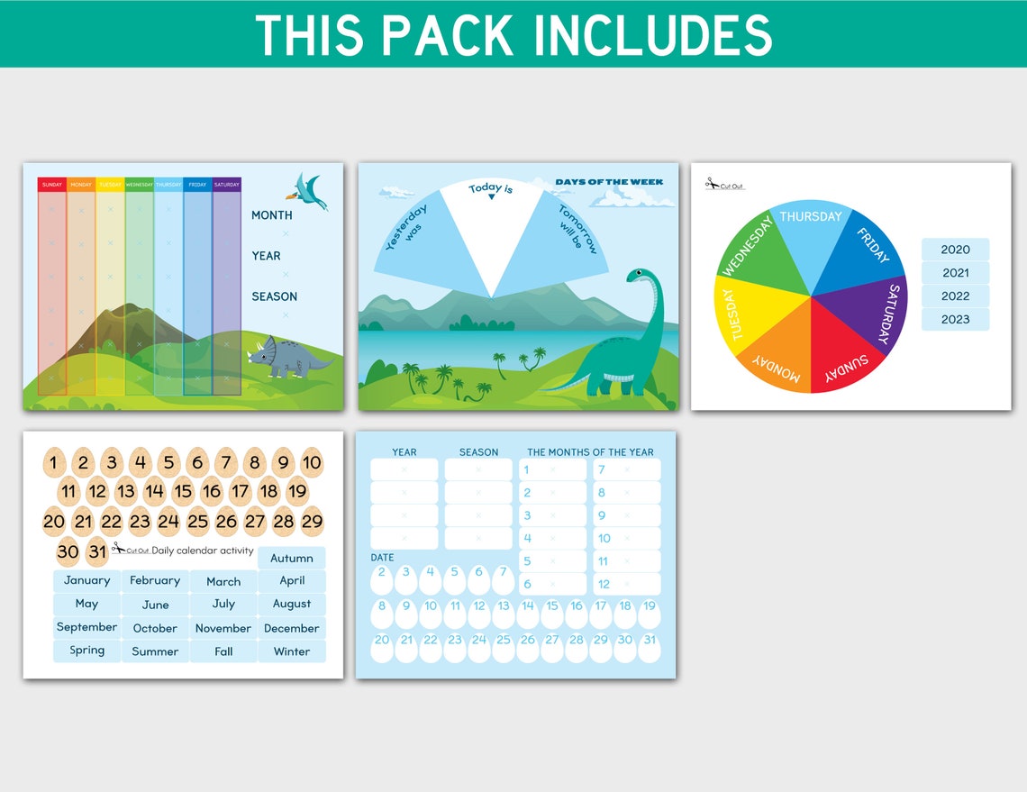 Dinosaur Themed Printable Calendar. Learning Circle Time - Etsy