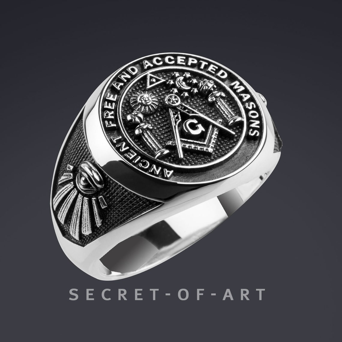 Masonic Ring AF AM Silver 925 Freemason Mason Masonry Jewelry Gift ...