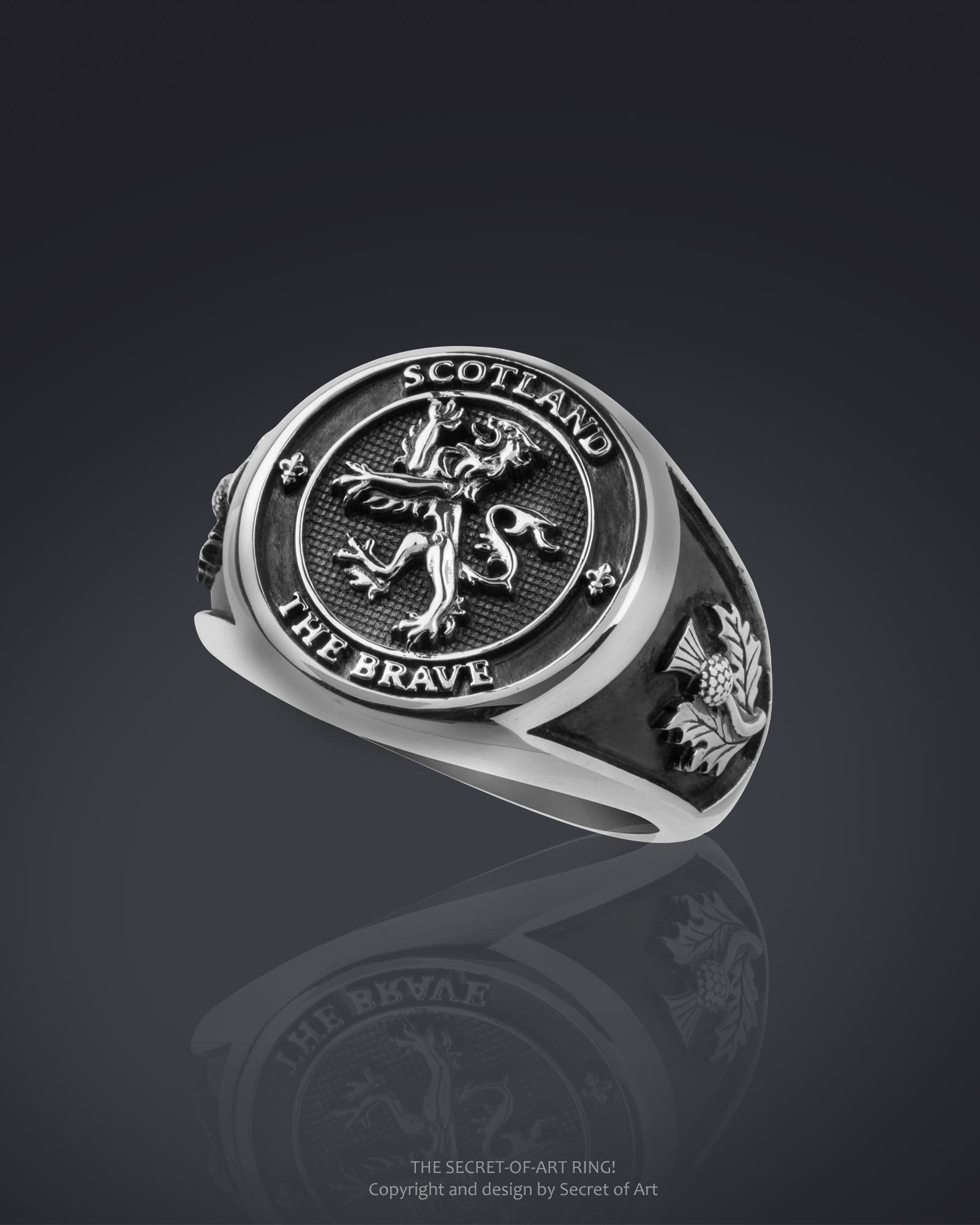 Scotland Ring Signet Ring Scottish Lion With Thistle Heraldic | Etsy