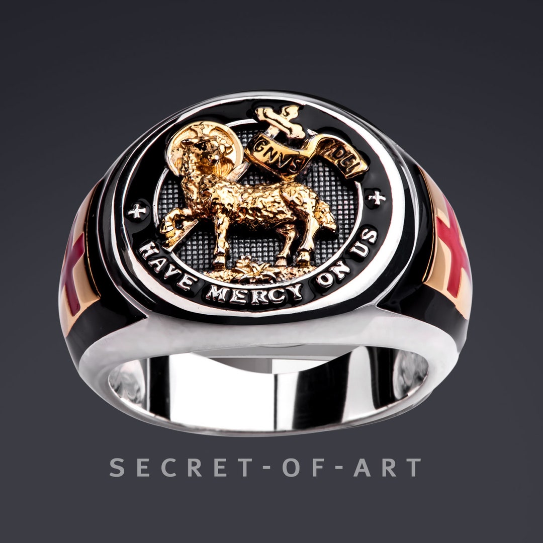 Easter Lamb of God Ring Agnus Dei Jesus Christ Silver 925 18k-gold ...