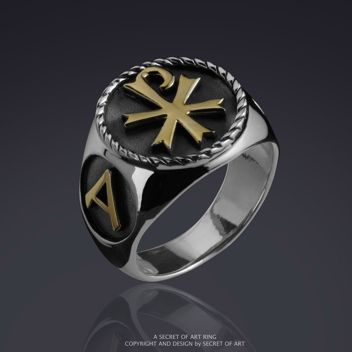 Chi Rho Ring Chi-rho Signet Ring Jesus Alpha Omega Bishop - Etsy
