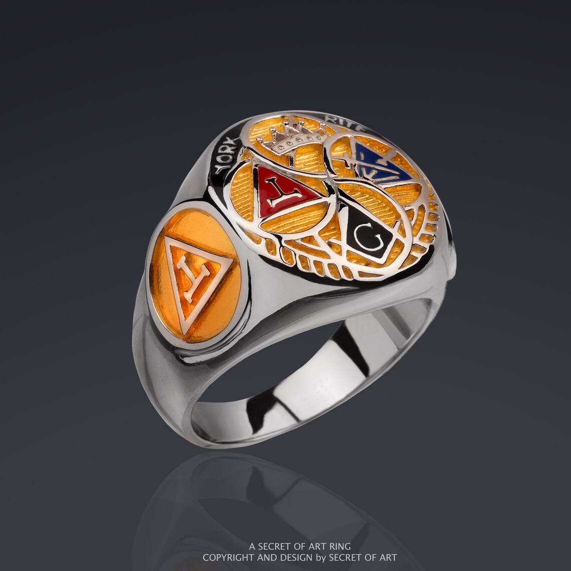 York Rite Ring Masonic Silver 925 Freemason Jewelry Masonry Lodge Gift ...