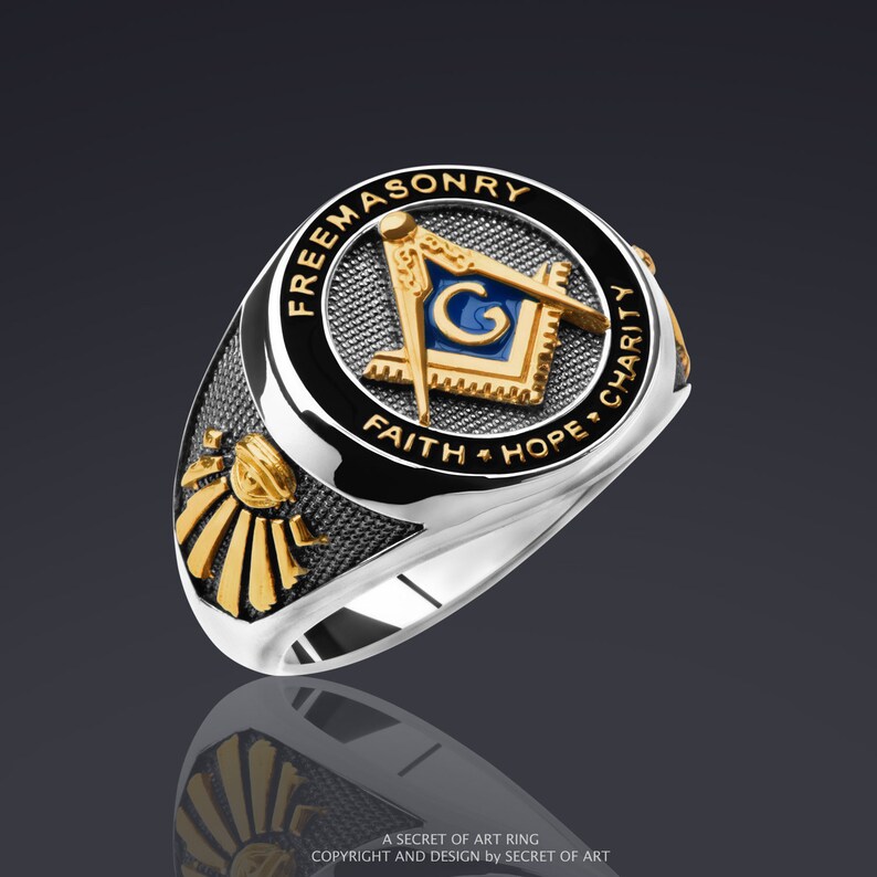 Freemason Ring Masonic Jewelry Masonry Gift Master Mason Silver ...