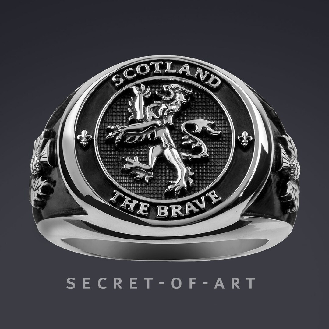 Scotland Ring Signet Ring Scottish Lion With Thistle Heraldic the Brave ...