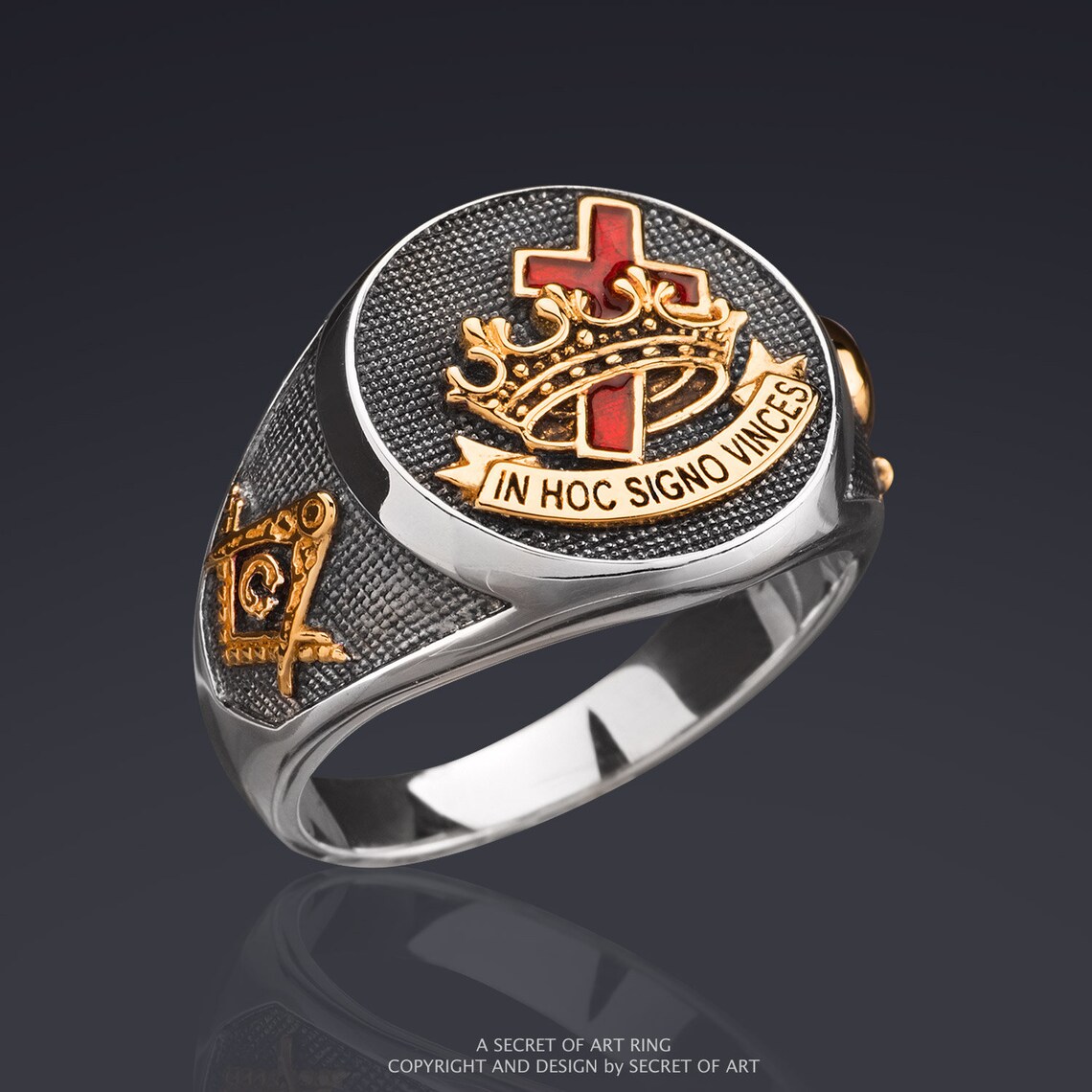 Men Masonic Ring Knights Templar Silver 24K Gold-plated - Etsy