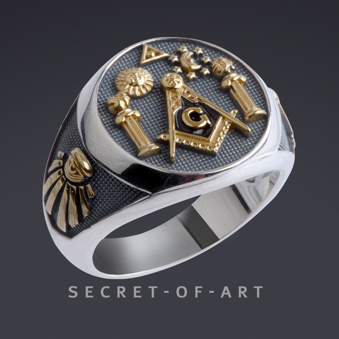 Masonic Ring Blue Lodge Signet Ring Master Mason Freemason Jewelry Gift ...