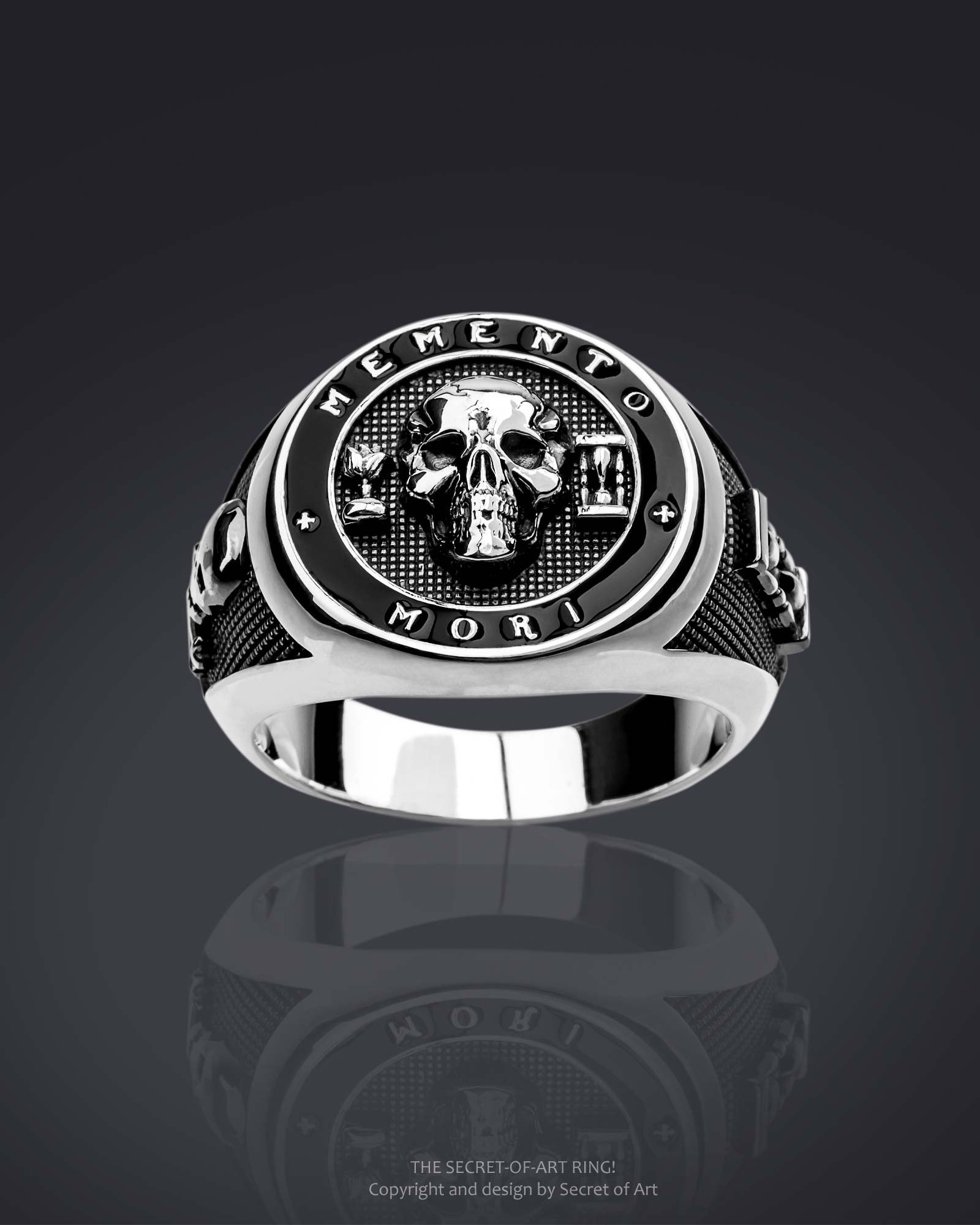 Memento Mori Ring Skull Masonic Signet Ring Vanitas Silver 925 Sterling ...