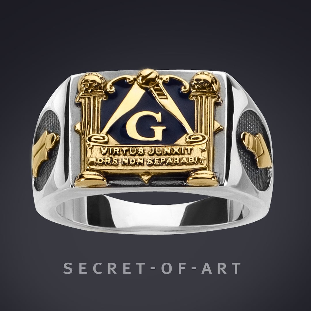 Masonic Ring Freemason Signet Ring Jewelry Master Mason Masonry Virtus ...