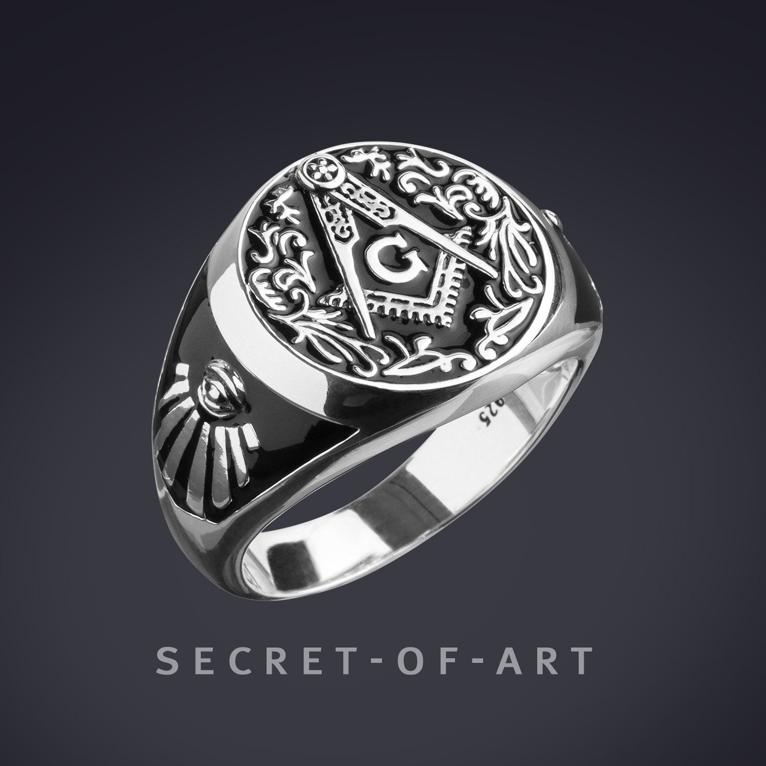 Masonic Ring Freemason Jewelry Gift Master Mason Masonry Blue Lodge 925 ...