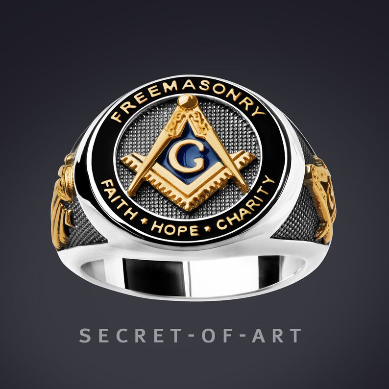 Freemason Ring Masonic Jewelry Masonry Gift Master Mason Silver ...