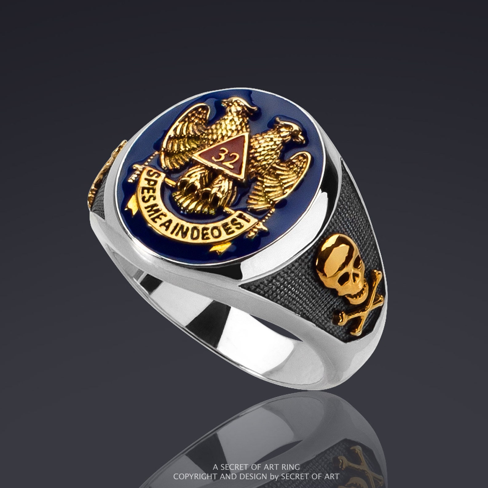 Masonic Ring AASR Signet Ring Ancient Accepted Scottish Rite 32 Degree Master Freemason Eagle ...