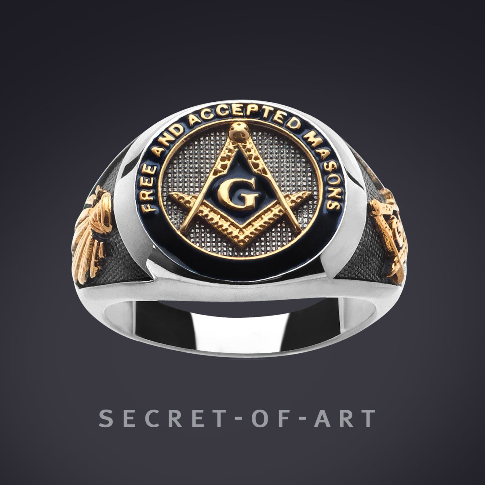Masonic Ring Signet Ring Freemason F & AM Master Mason Jewelry Masonry ...