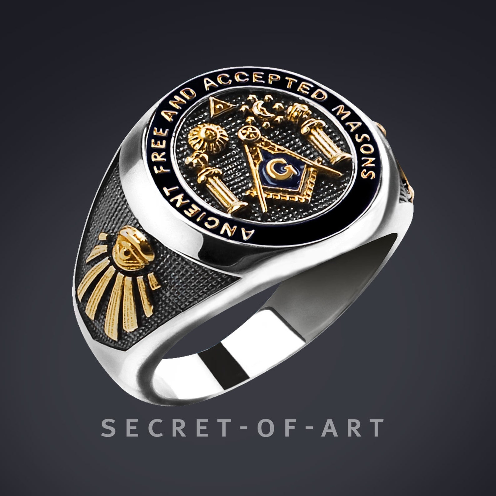 Masonic Ring AF AM Silver 925 Freemason Mason Masonry Jewelry Gift 18k ...