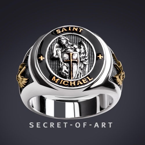 14K Gold St Michael the Archangel Ring Saint Michael - Etsy
