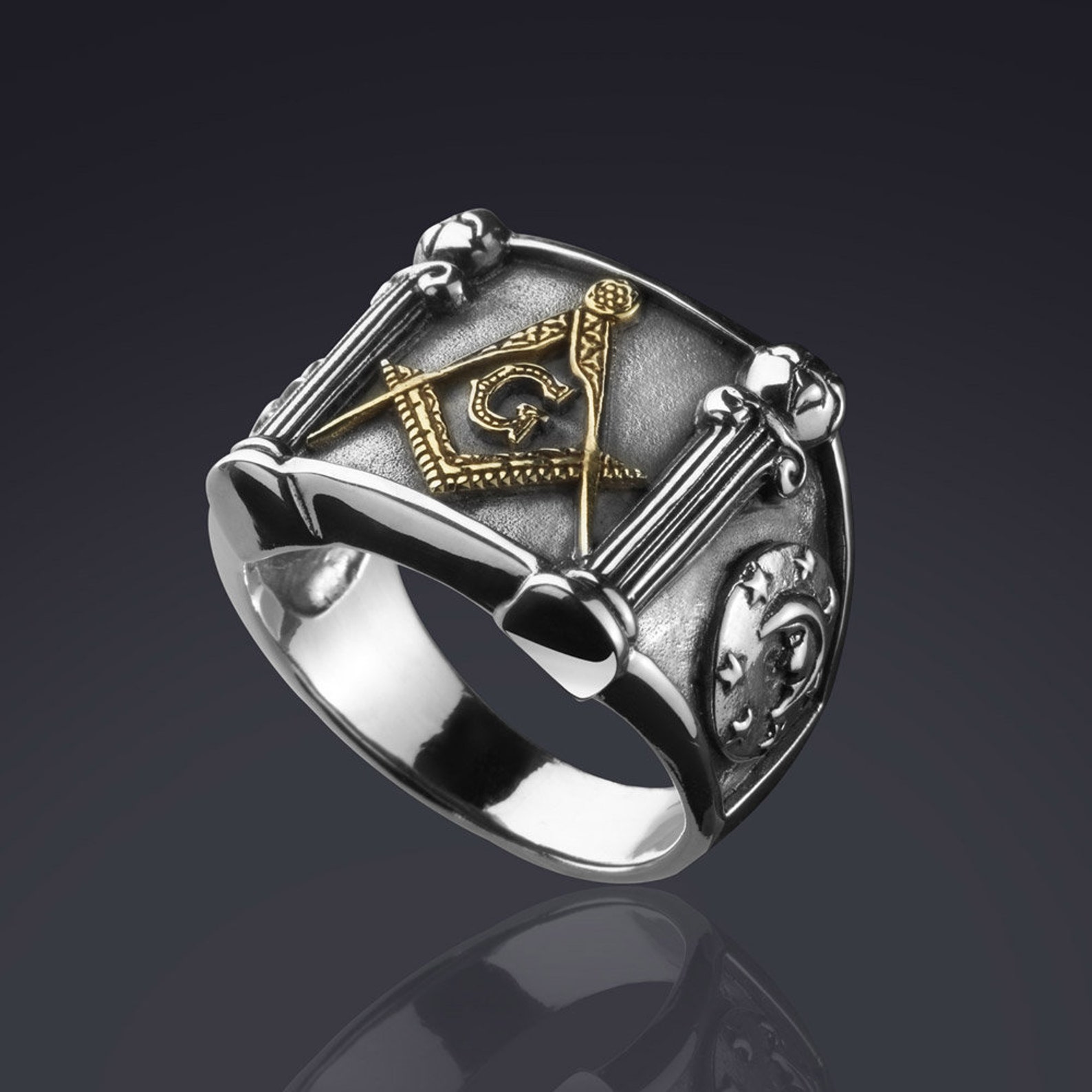 Masonic Ring Signet Ring Freemason Jewelry Master Mason Blue Lodge ...