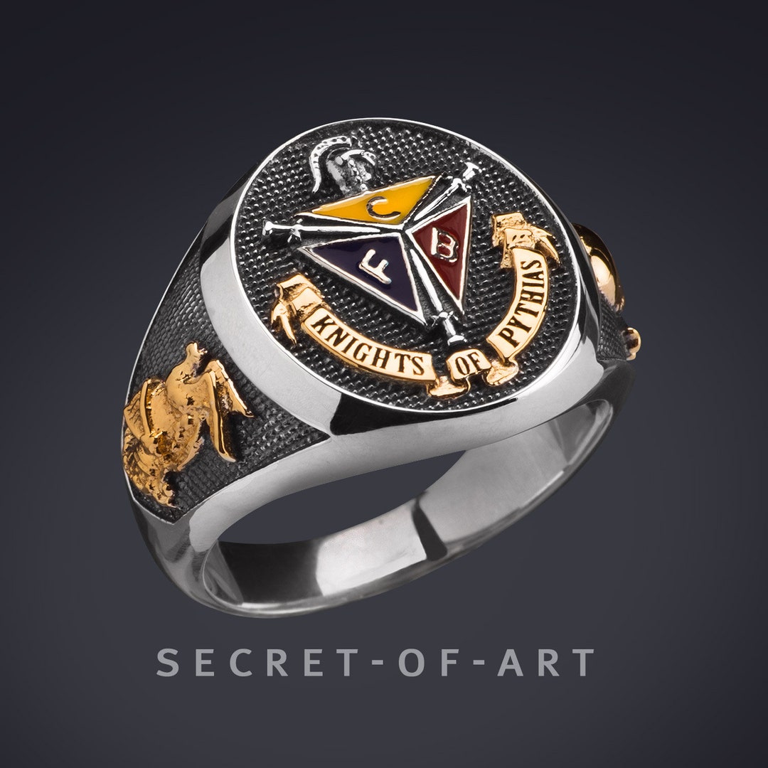 Knights of Pythias Ring Signet Ring Silver 925 Sterling With 18k-gold ...