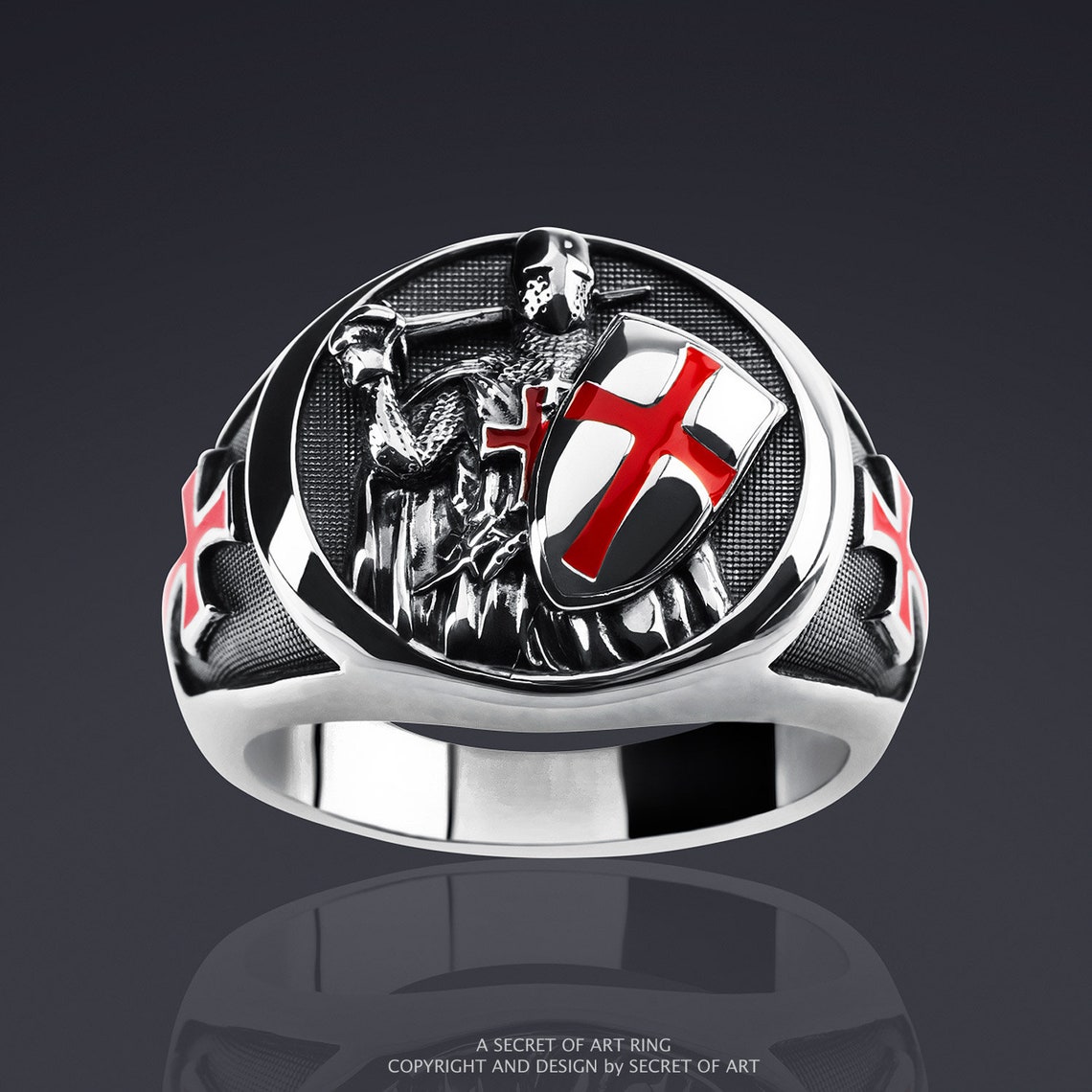Knights Templar Ring Silver 925 Signet Ring Masonic Gift Mason - Etsy