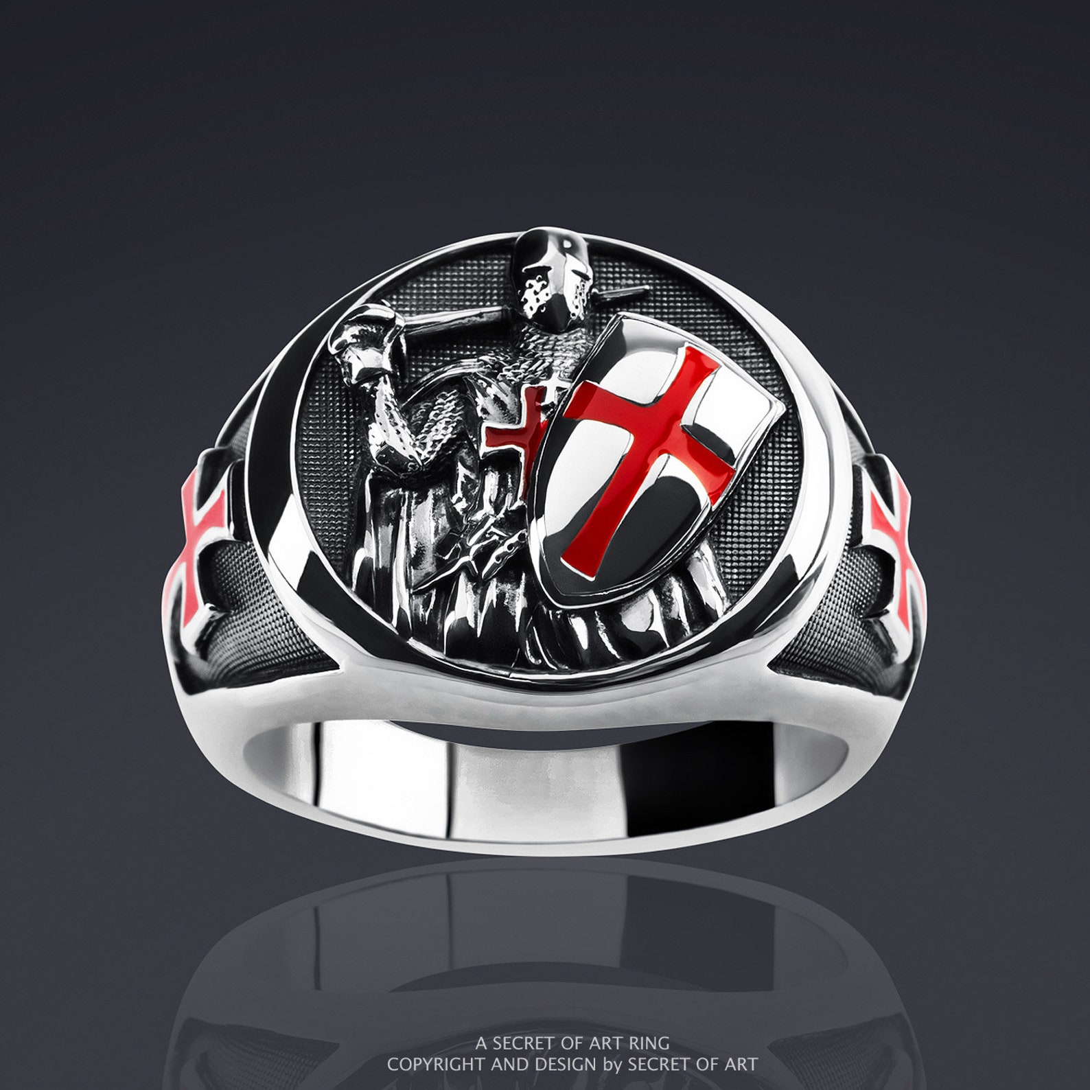 Knights Templar Ring Silver 925 Signet Ring Masonic Gift Mason Jewelry ...
