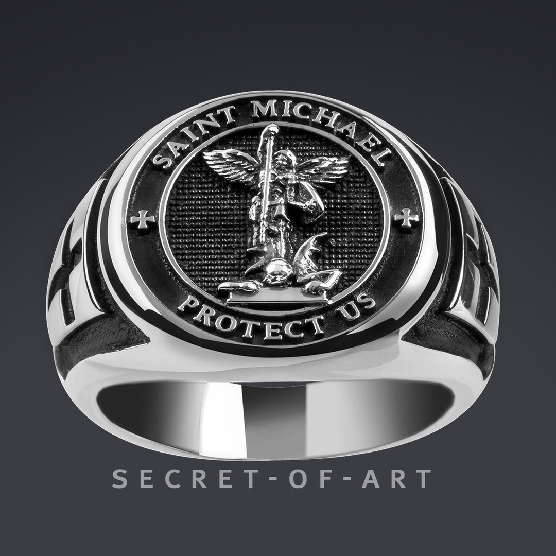 St Michael Ring Saint Michael Signet Ring Jewelry Archangel Protect Us ...