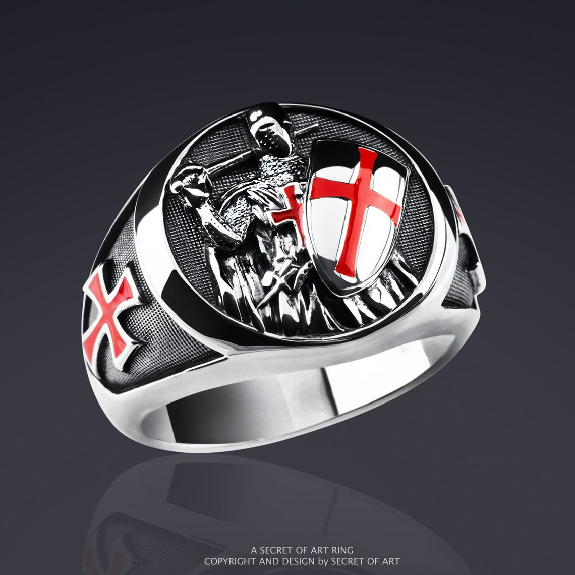 Knights Templar Ring Silver 925 Signet Ring Masonic Gift Mason | Etsy