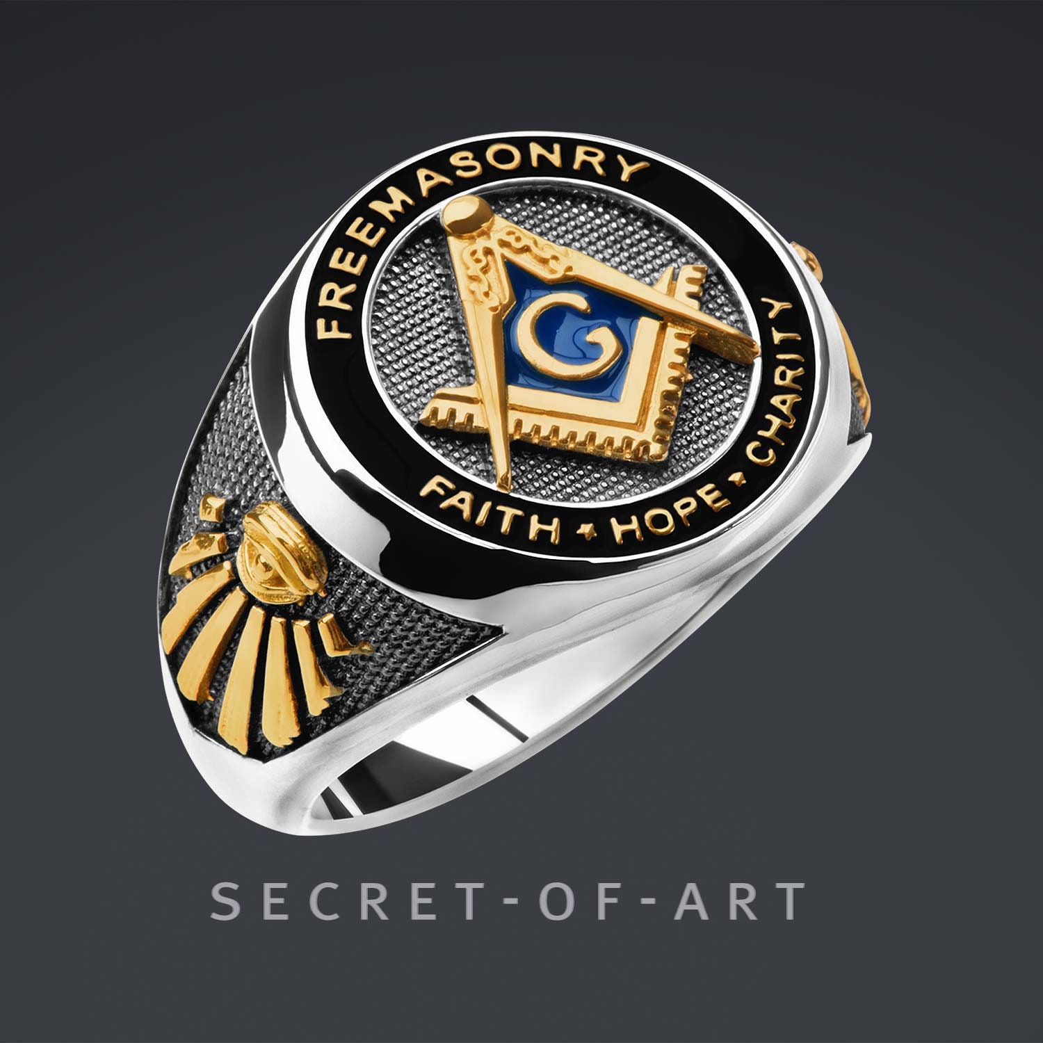 Freemason Ring Masonic Jewelry Masonry Gift Master Mason Silver ...