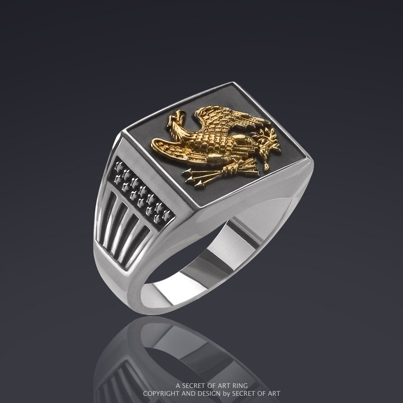 American Signet Ring USA Eagle Ring Patriot Silver Sterling 925 Ring ...