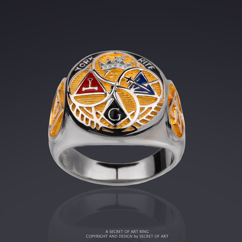 York Rite Ring Masonic Silver 925 Freemason Jewelry Masonry Lodge Gift ...