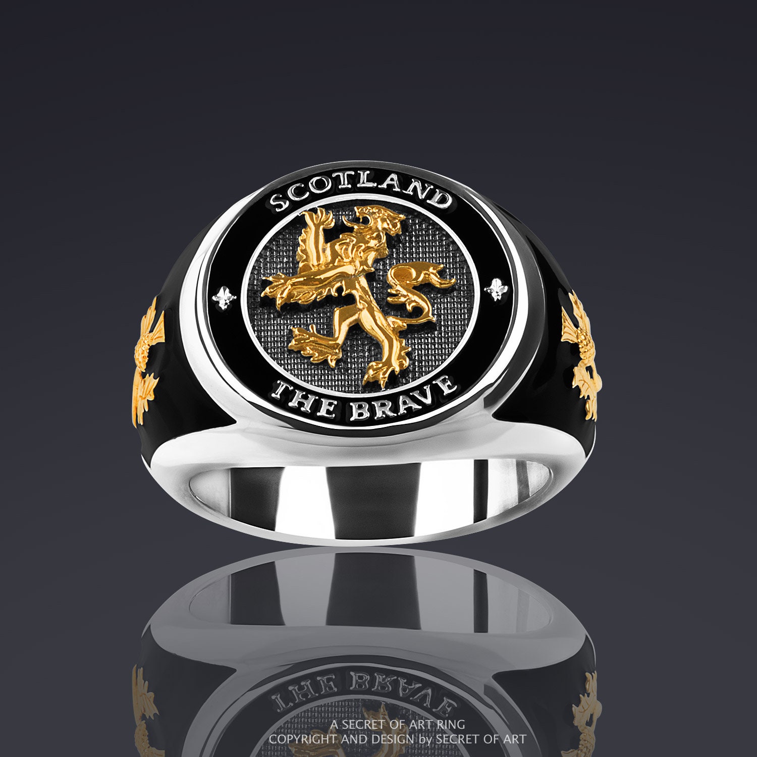 Scotland Ring Signet Ring Scottish Lion With Thistle Heraldic - Etsy UK