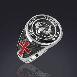 Knights Templar Ring Silver 925 Signet Ring Masonic Jewelry Mason ...