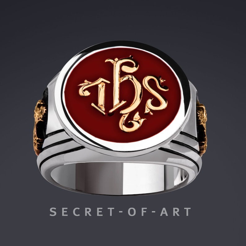 IHS Ring Jesus Religious 925 Silver God Messiah Deacon Bishop Cross ...