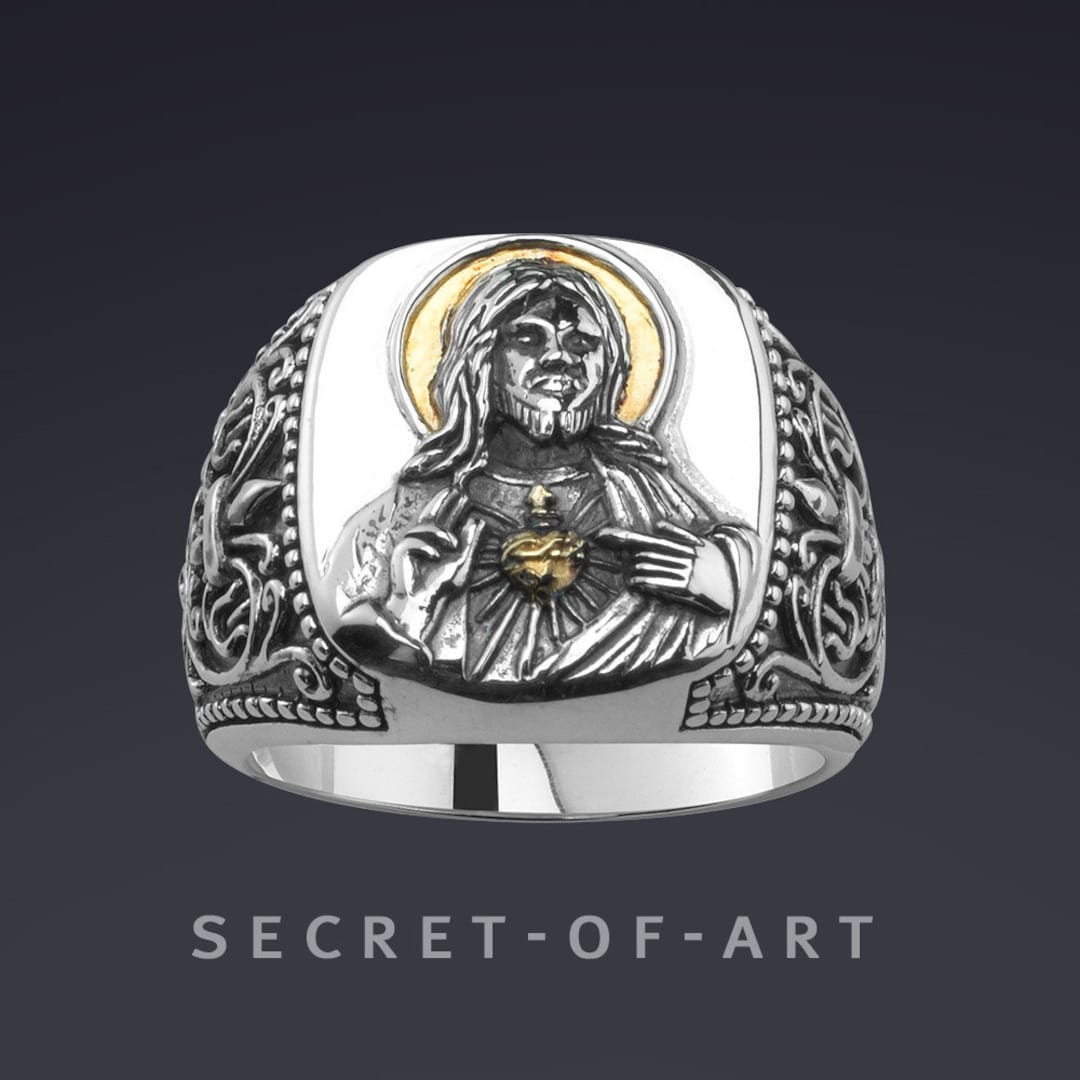 Jesus Ring Christ Sacred Heart Christian Catholic Religious Jewelry ...