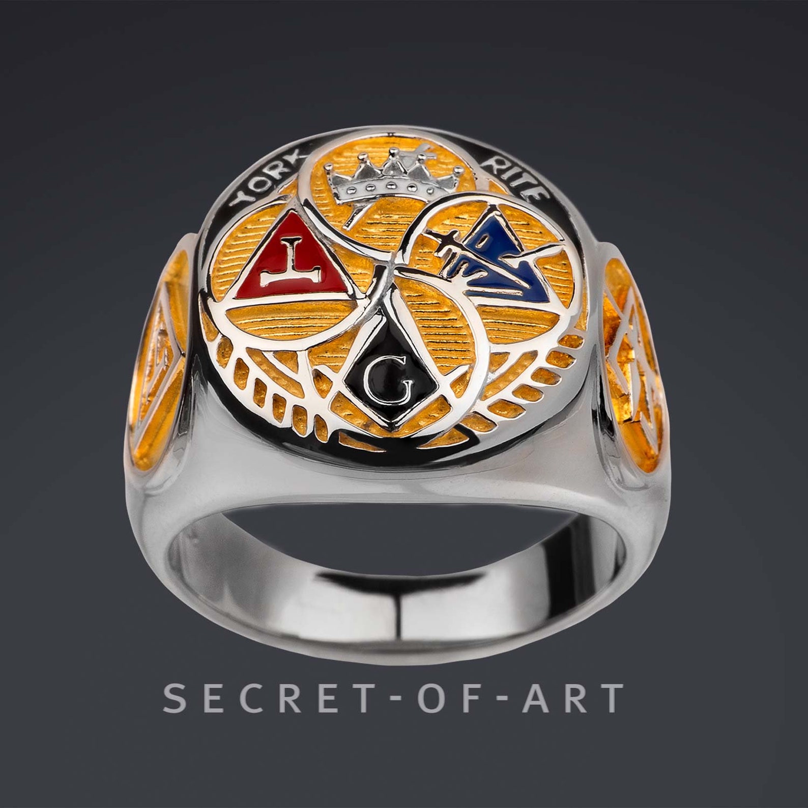 York Rite Ring Masonic Silver 925 Freemason Jewelry Masonry Lodge Gift ...