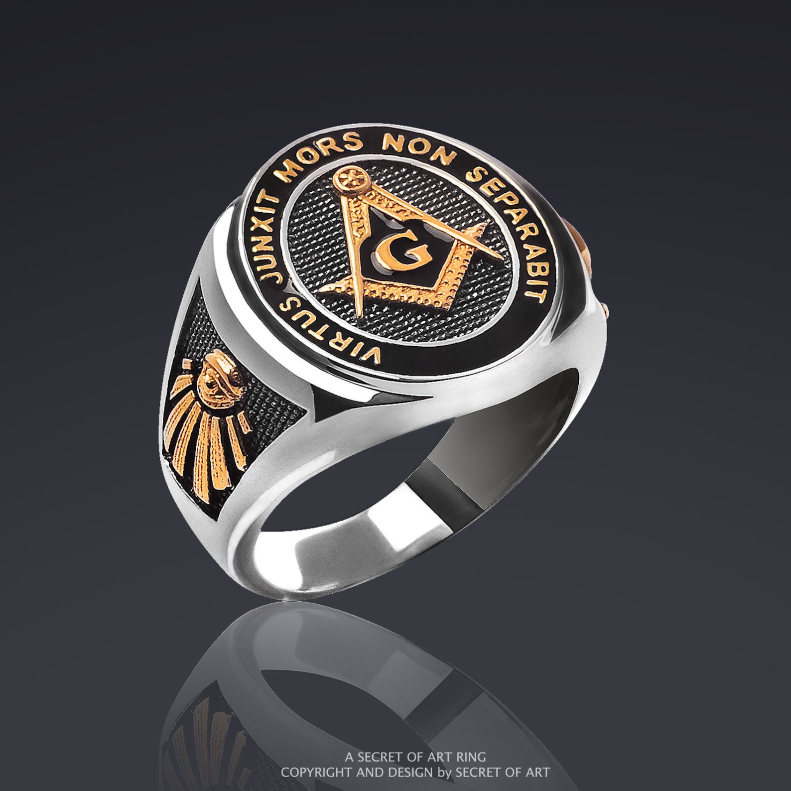 Freimaurer Ring Siegelring Masonic Skull Ring Virtus junxit | Etsy