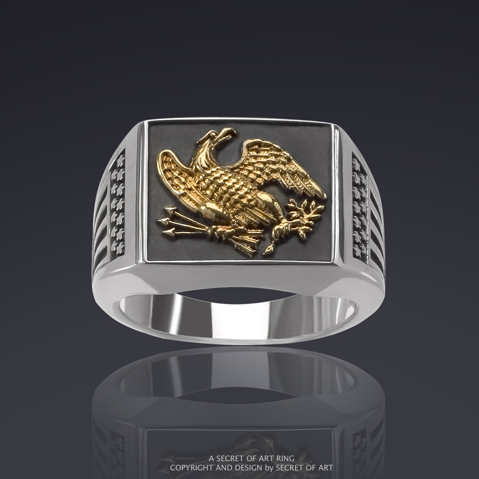 American Signet Ring USA Eagle Ring Patriot Silver Sterling | Etsy