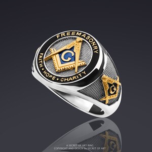 Freemason Ring Masonic Jewelry Masonry Gift Master Mason Silver ...