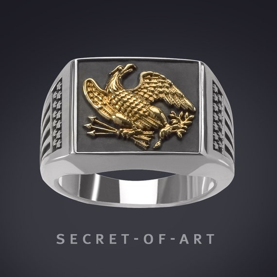 American Signet Ring USA Eagle Ring Patriot Silver Sterling | Etsy