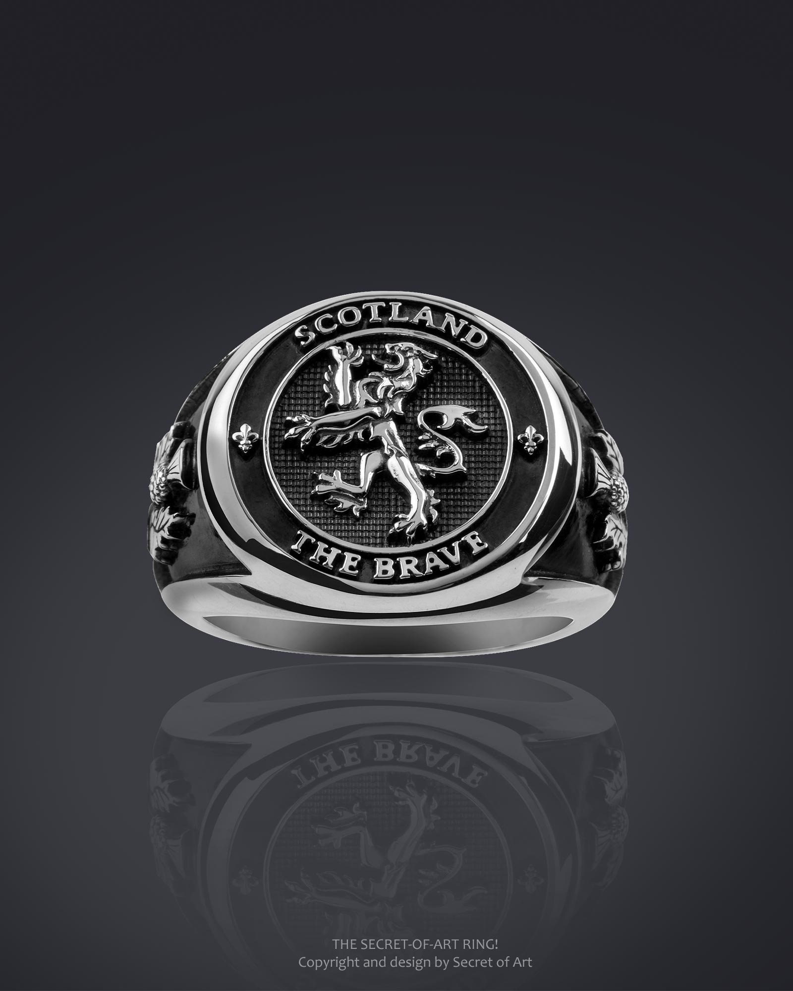 Scotland Ring Signet Ring Scottish Lion With Thistle Heraldic | Etsy