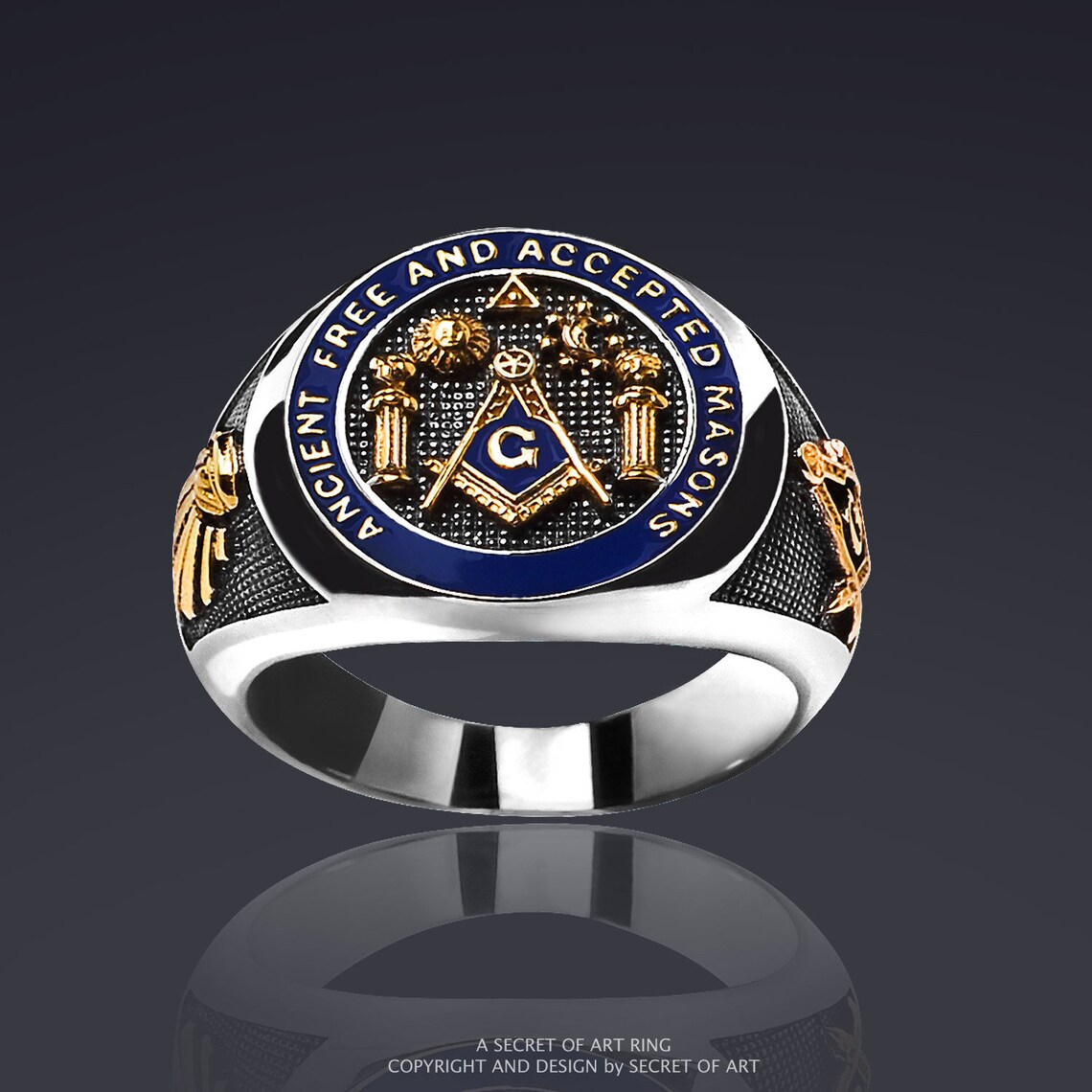 Masonic Ring AF AM Silver 925 Freemason Mason Masonry Jewelry Gift 18k ...