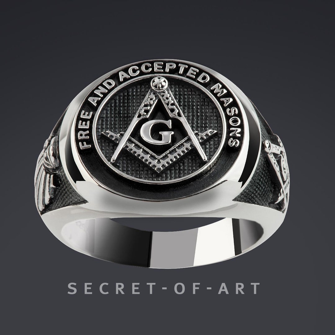 Masonic Ring Signet F & AM Freemason Silver 925 Sterling Free and ...