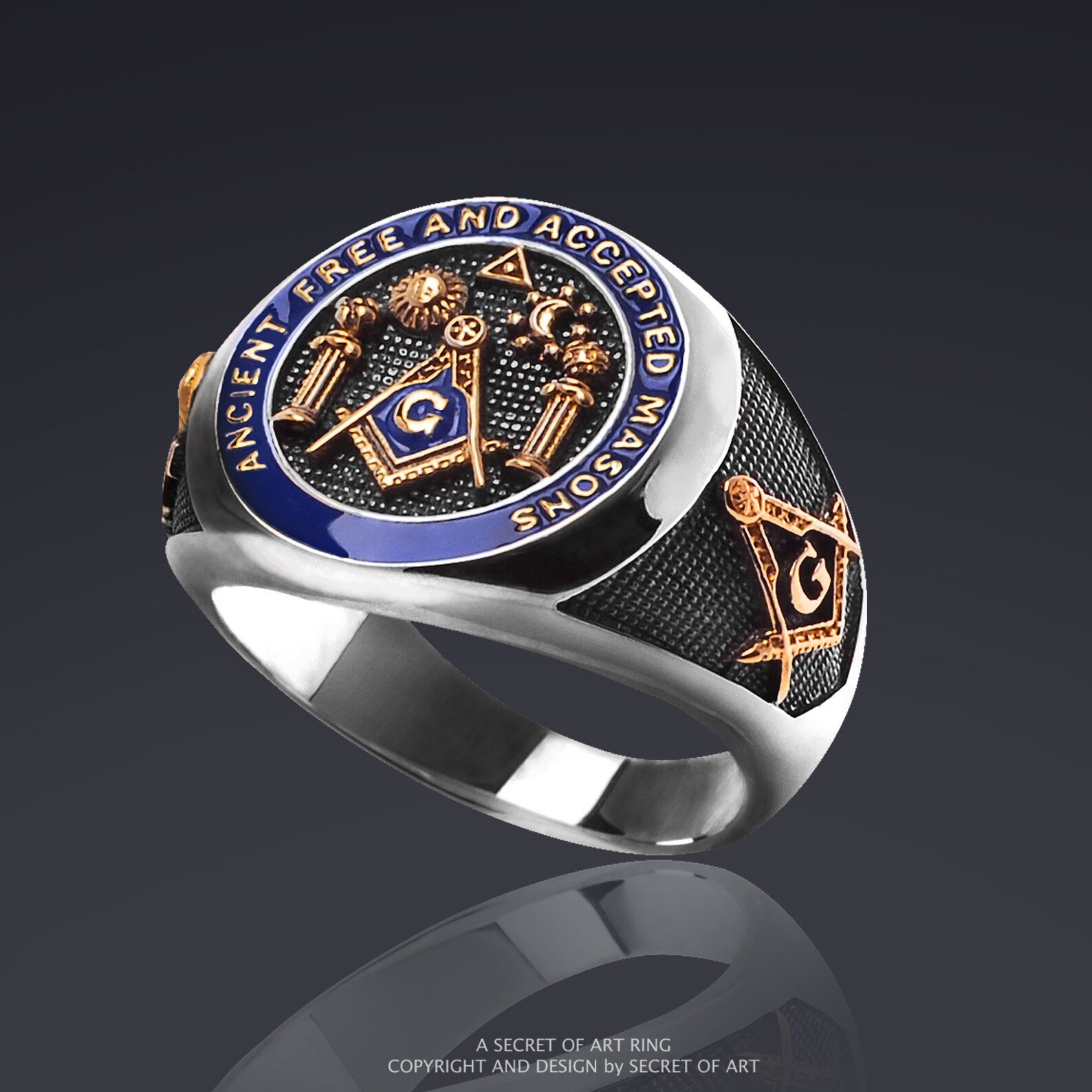 Masonic Ring AF AM Silver 925 Freemason Mason Masonry Jewelry Gift 18k ...