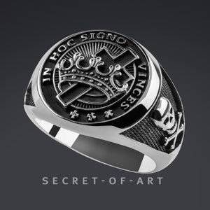 Knights Templar Ring Signet Ring in Hoc Signo Masonic Freemason Jewelry ...