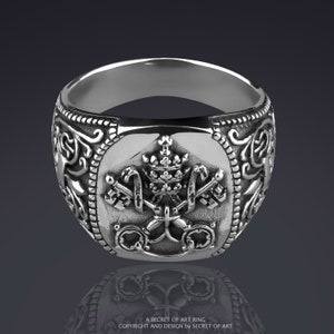 Vatican Ring Catholic Signet Ring Christianity Crossed Keys Crown Saint ...