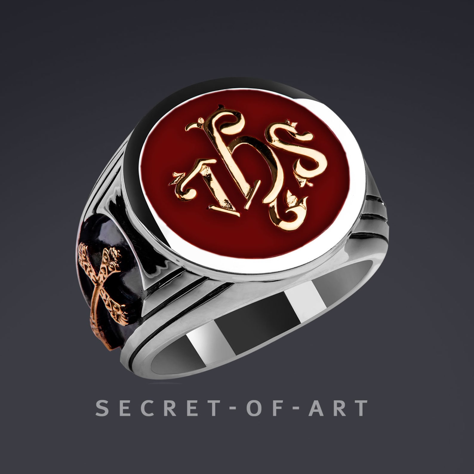 IHS Ring Jesus Religious 925 Silver God Messiah Deacon Bishop Cross ...