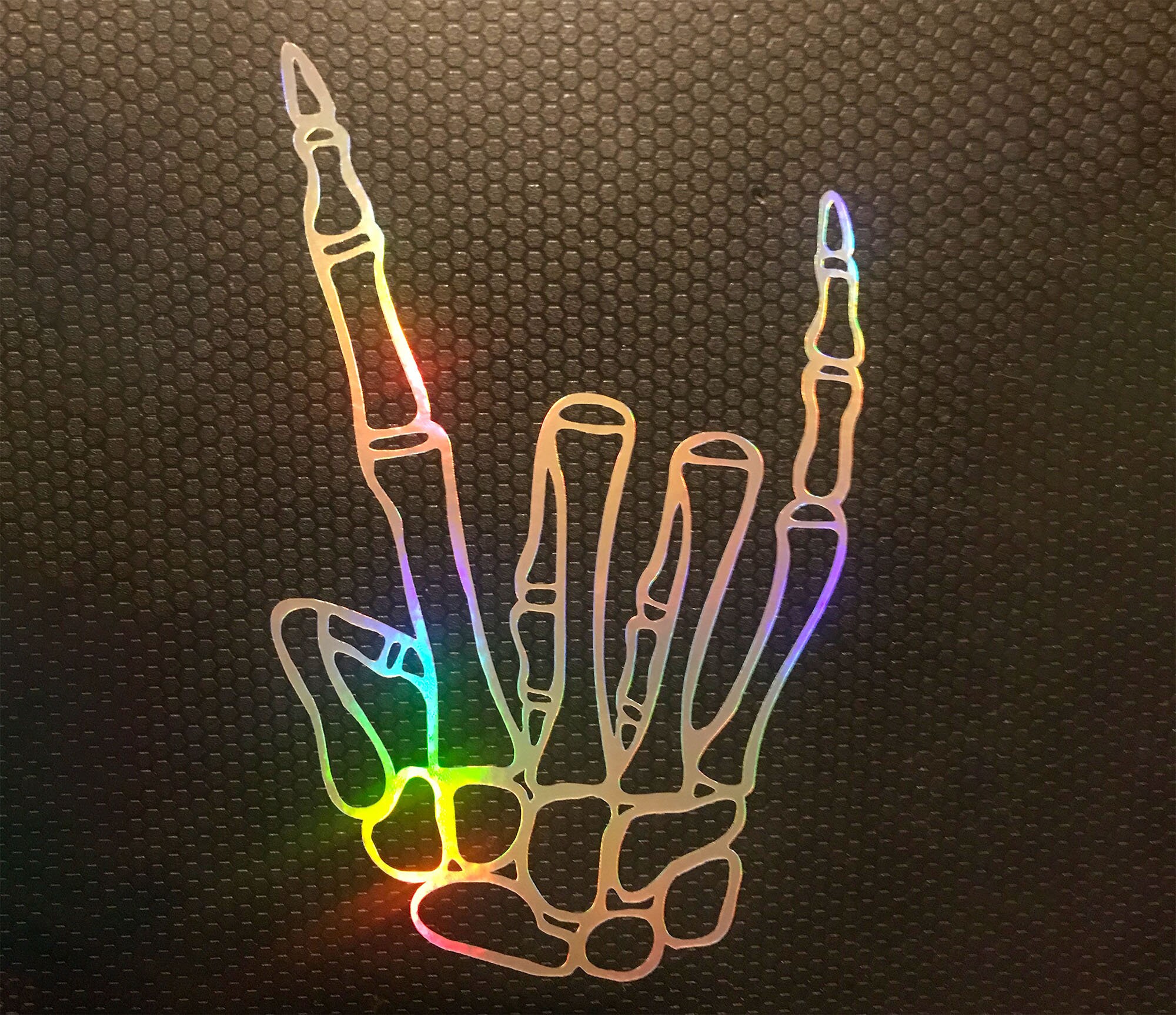Rock On Skeleton Hand Sign Decal 2 Pack Holographic Vinyl Decal Sticker ...