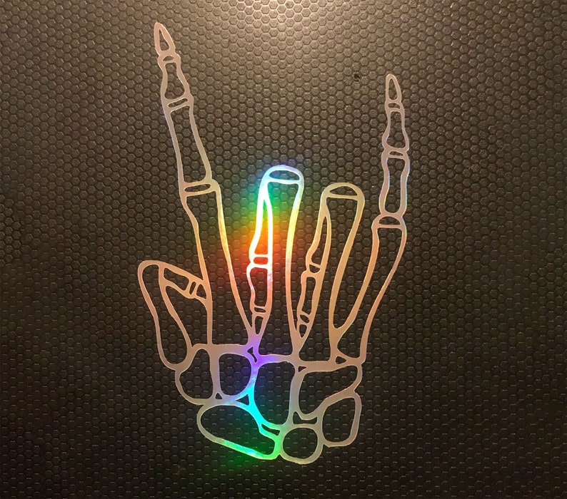 Rock On! Skeleton Hand Sign Decal 2 Pack - Holographic Vinyl Decal ...