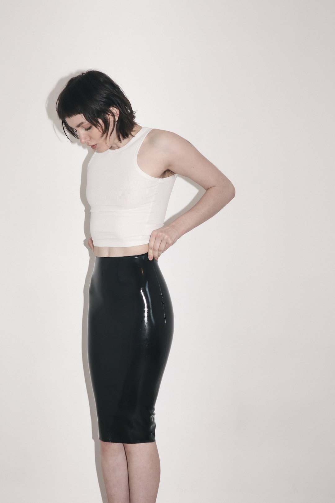 Custom Made Latex Rubber High Waist Midi Hobble Skirt (knee Length) - Etsy