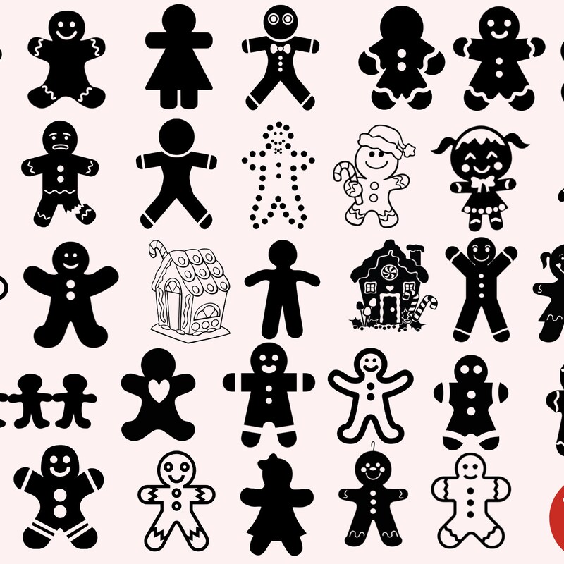 Gingerbread Clipart Black and White - Etsy