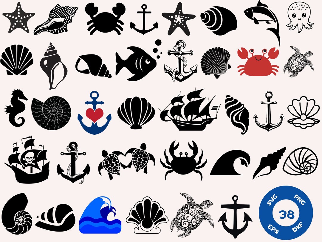 Ocean Animals Bundle, Seahorse Svg, Seashell Svg, Sea Creatures, Marine ...